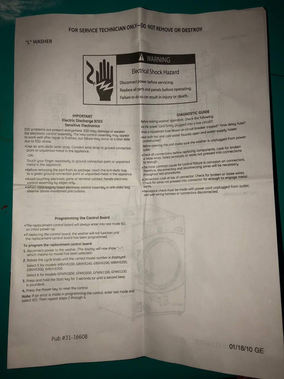 GE front load Washer Mod. GFWN1100L2WW Service Manual - Iskander ...