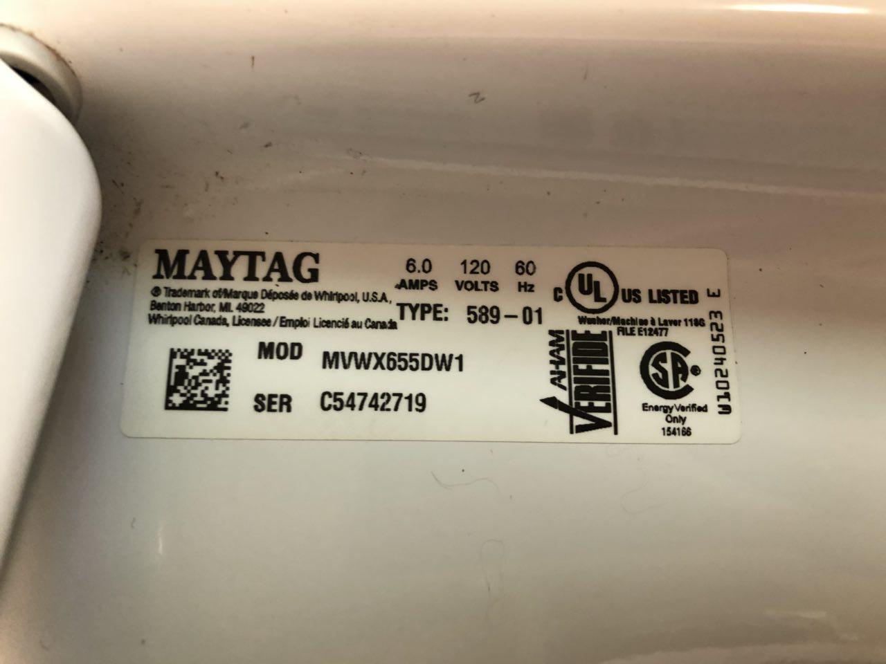 MAYTAG top load Washer Mod. MVWX655DW1 Service Manual - Iskander ...
